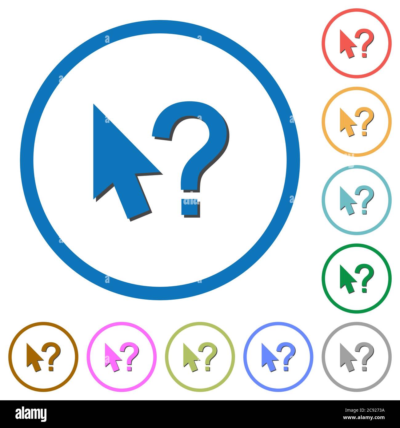 Help cursor flat color vector icons with shadows in round outlines on ...