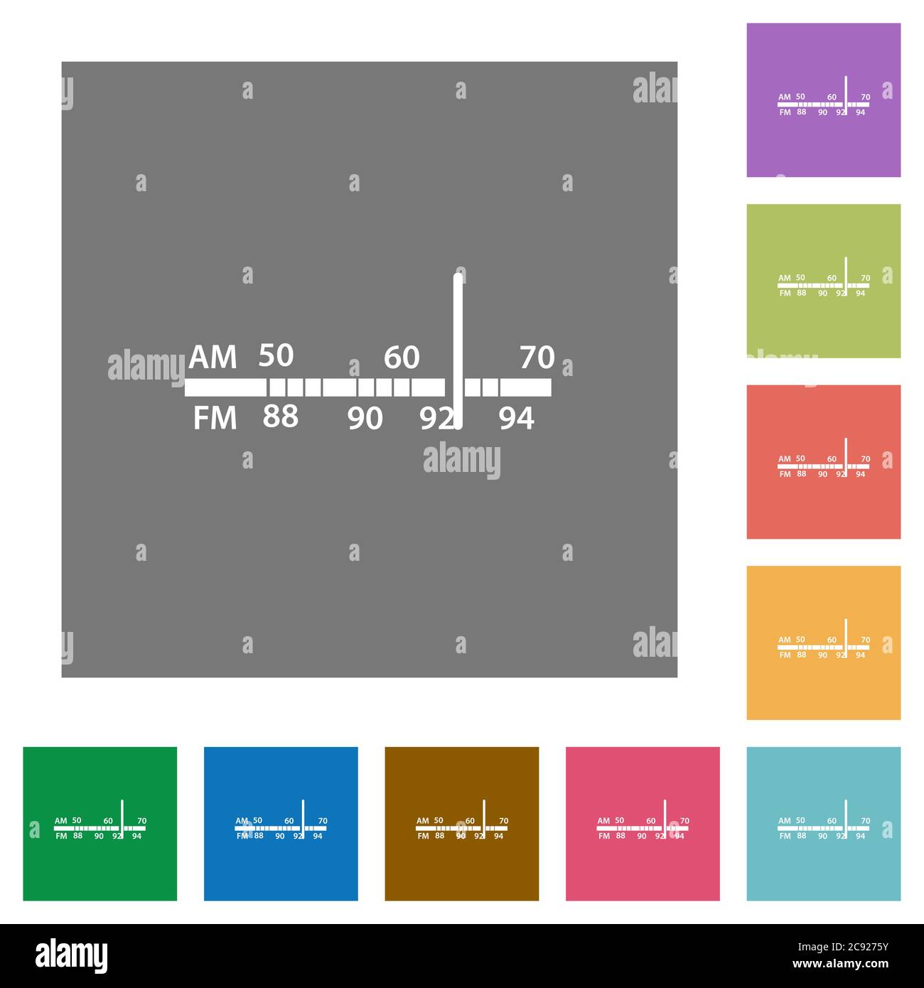 Radio tuner flat icons on simple color square backgrounds Stock Vector ...