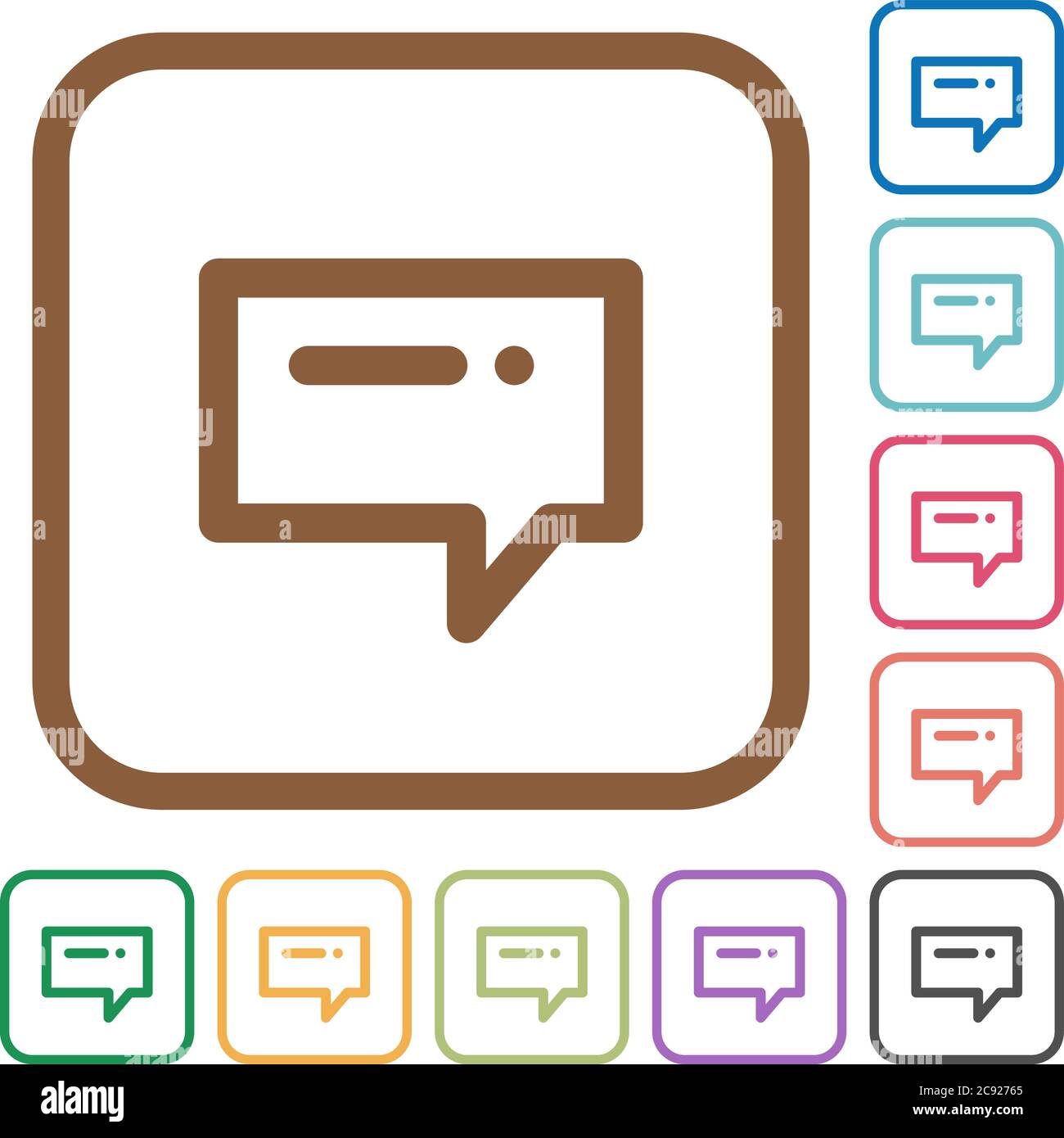 Typing message simple icons in color rounded square frames on white ...