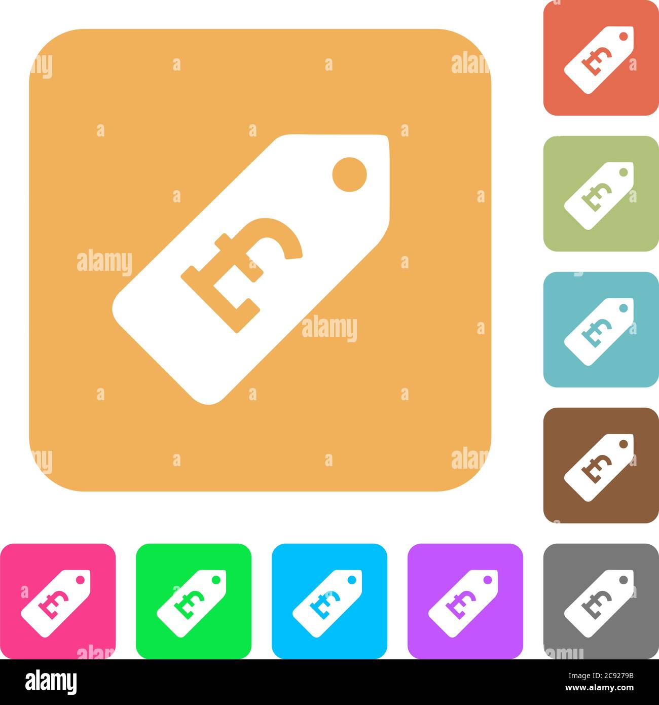 Pound price label flat icons on rounded square vivid color backgrounds ...