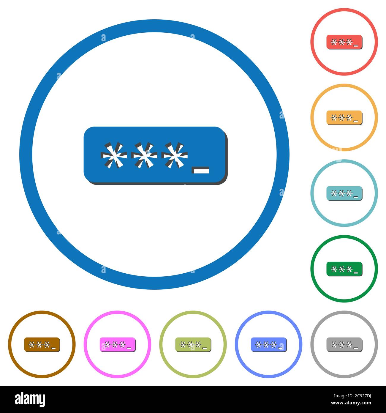 PIN code flat color vector icons with shadows in round outlines on ...