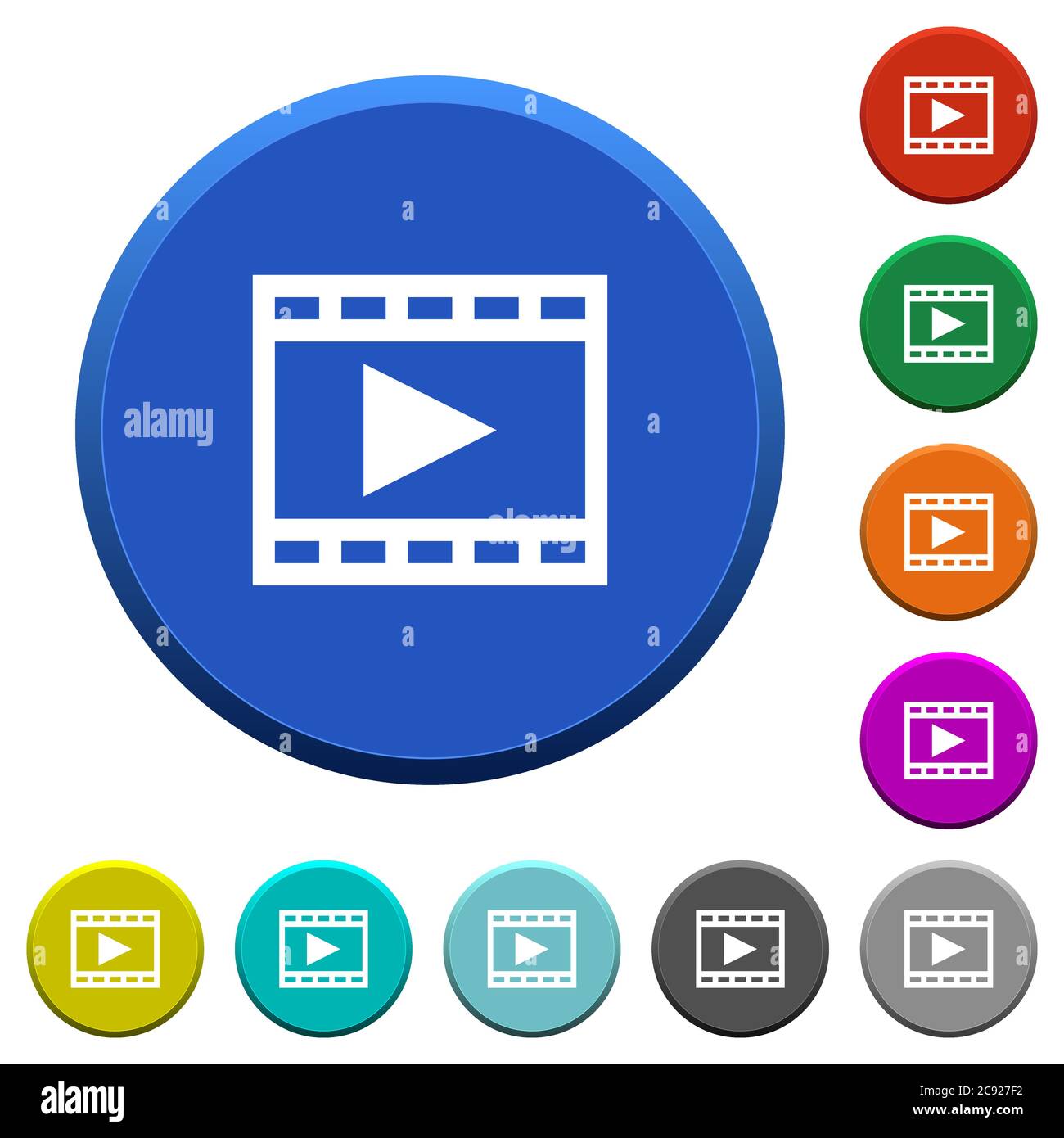 Play movie round color beveled buttons with smooth surfaces and flat ...