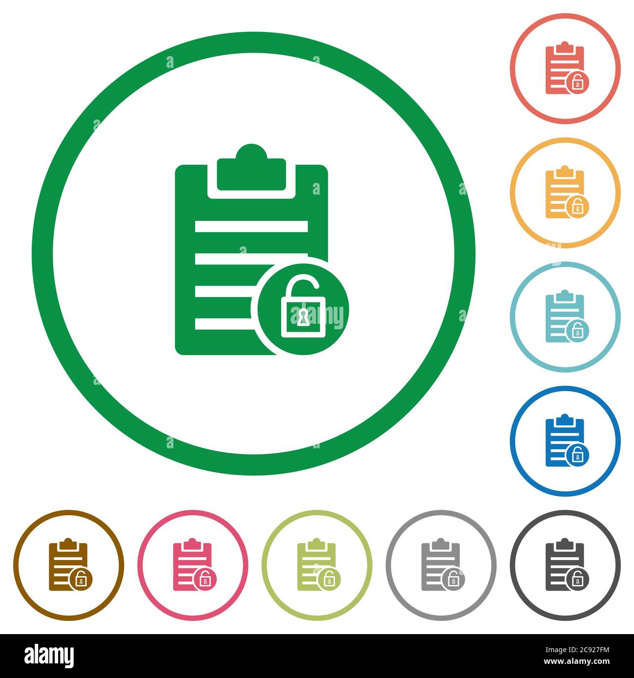 Note unlock flat color icons in round outlines on white background ...
