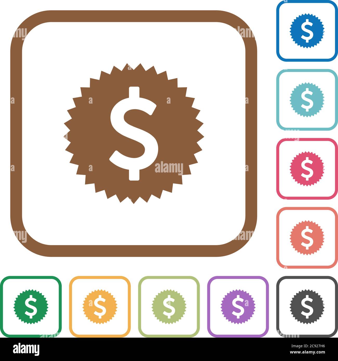 Dollar sticker simple icons in color rounded square frames on white ...