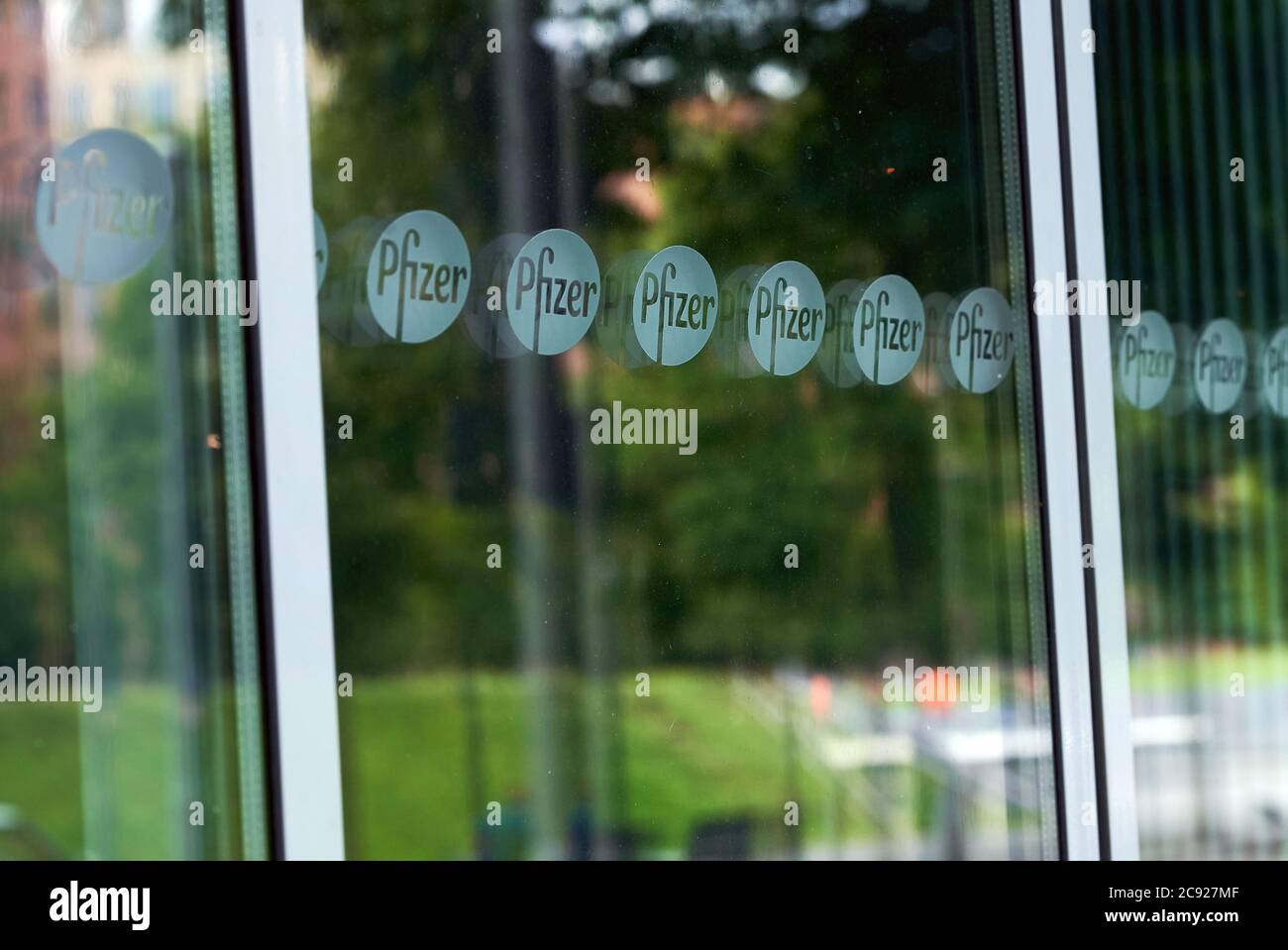 Berlin, Germany. 28th July, 2020. Pfizer logos on a building at the ...