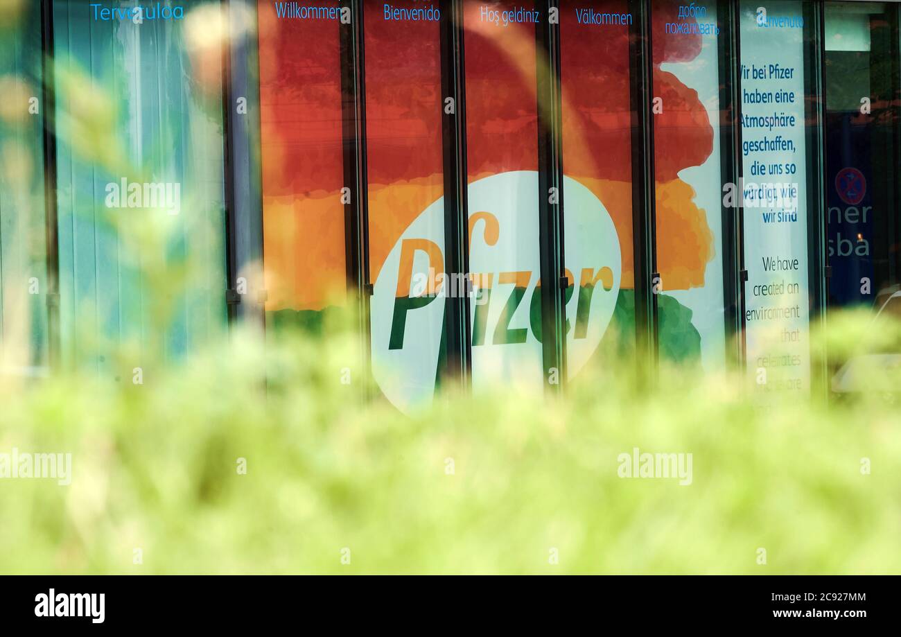 Berlin, Germany. 28th July, 2020. The Pfizer logo and lettering ...