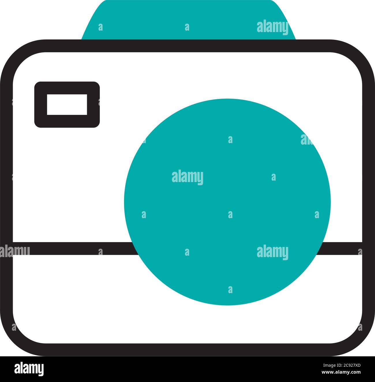 photographic camera icon over white background, half line half color ...