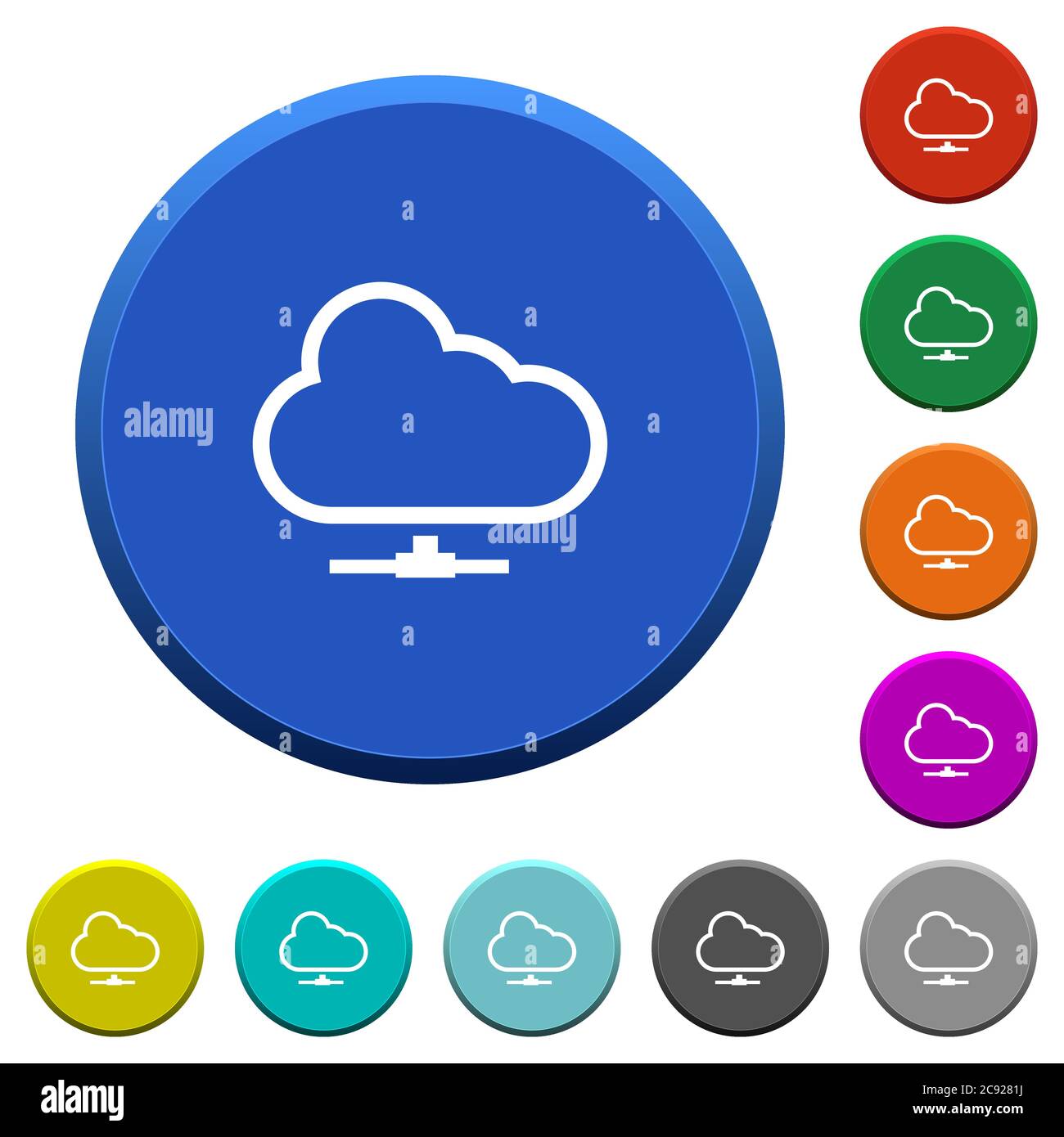 Cloud network round color beveled buttons with smooth surfaces and flat ...