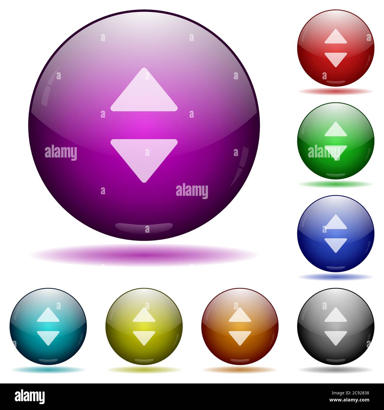 Vertical control arrows icons in color glass sphere buttons with shadows Stock Vector Image ...