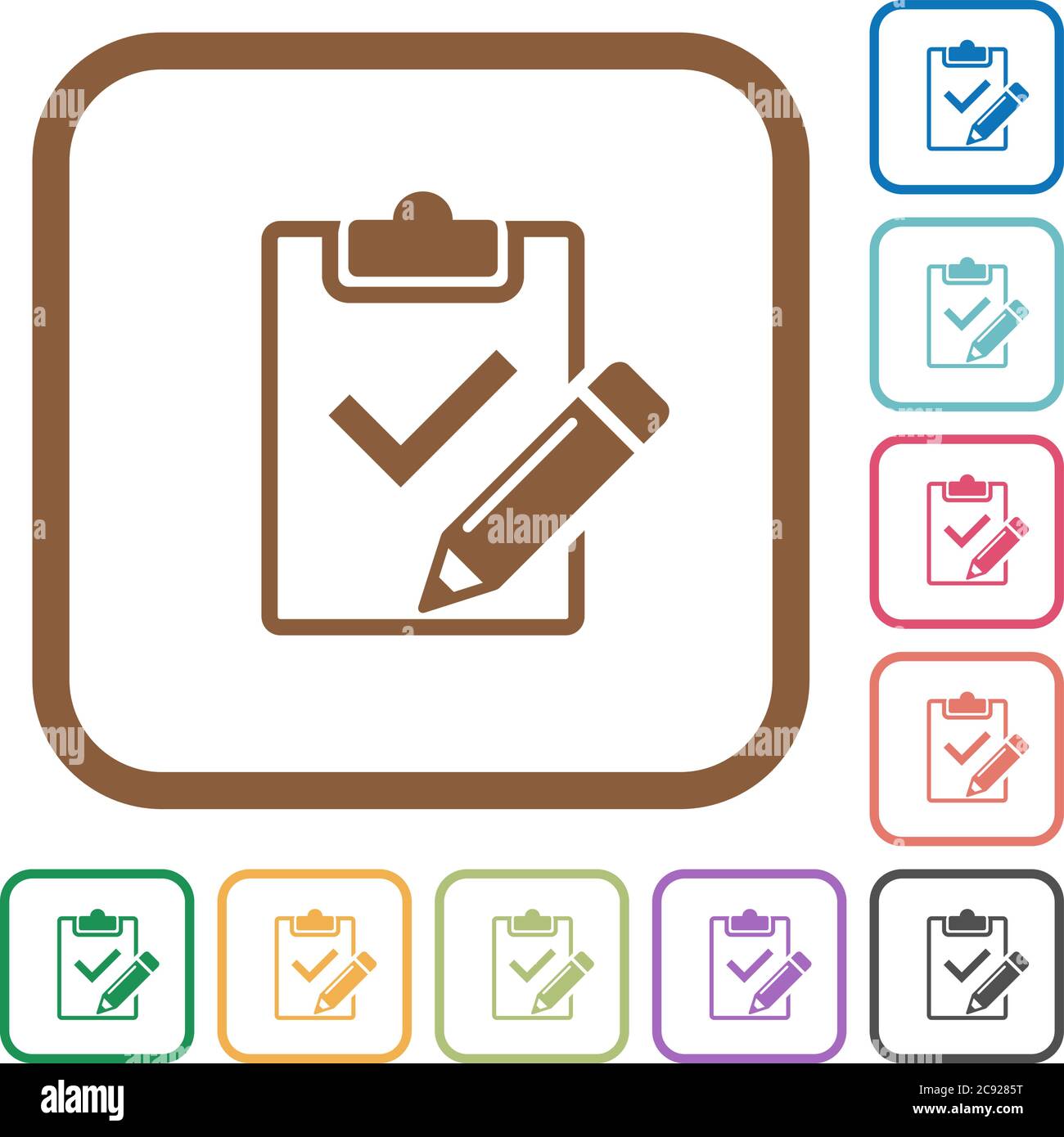 Fill out checklist simple icons in color rounded square frames on white ...