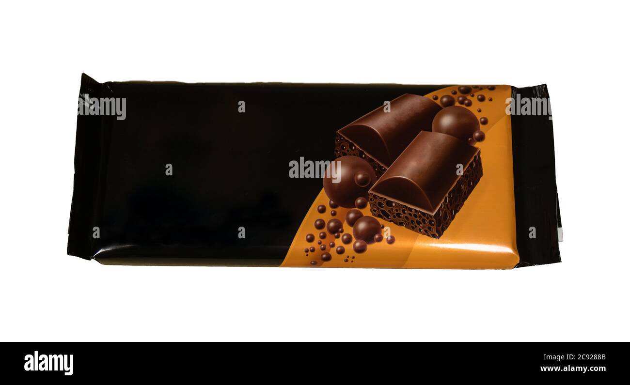 Paper package of chocolate on white isolated background Stock Photo - Alamy