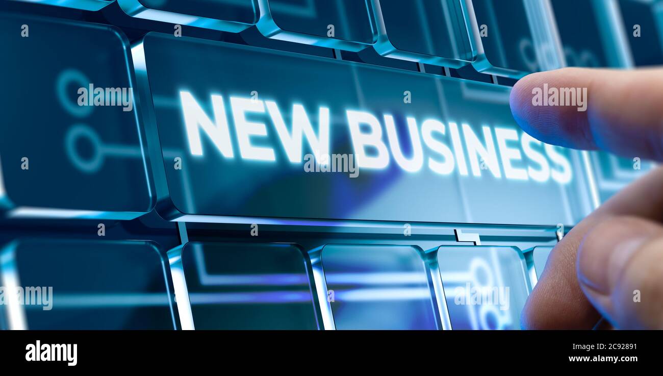 Man Using a New Business System by Pressing a Button on Futuristic ...