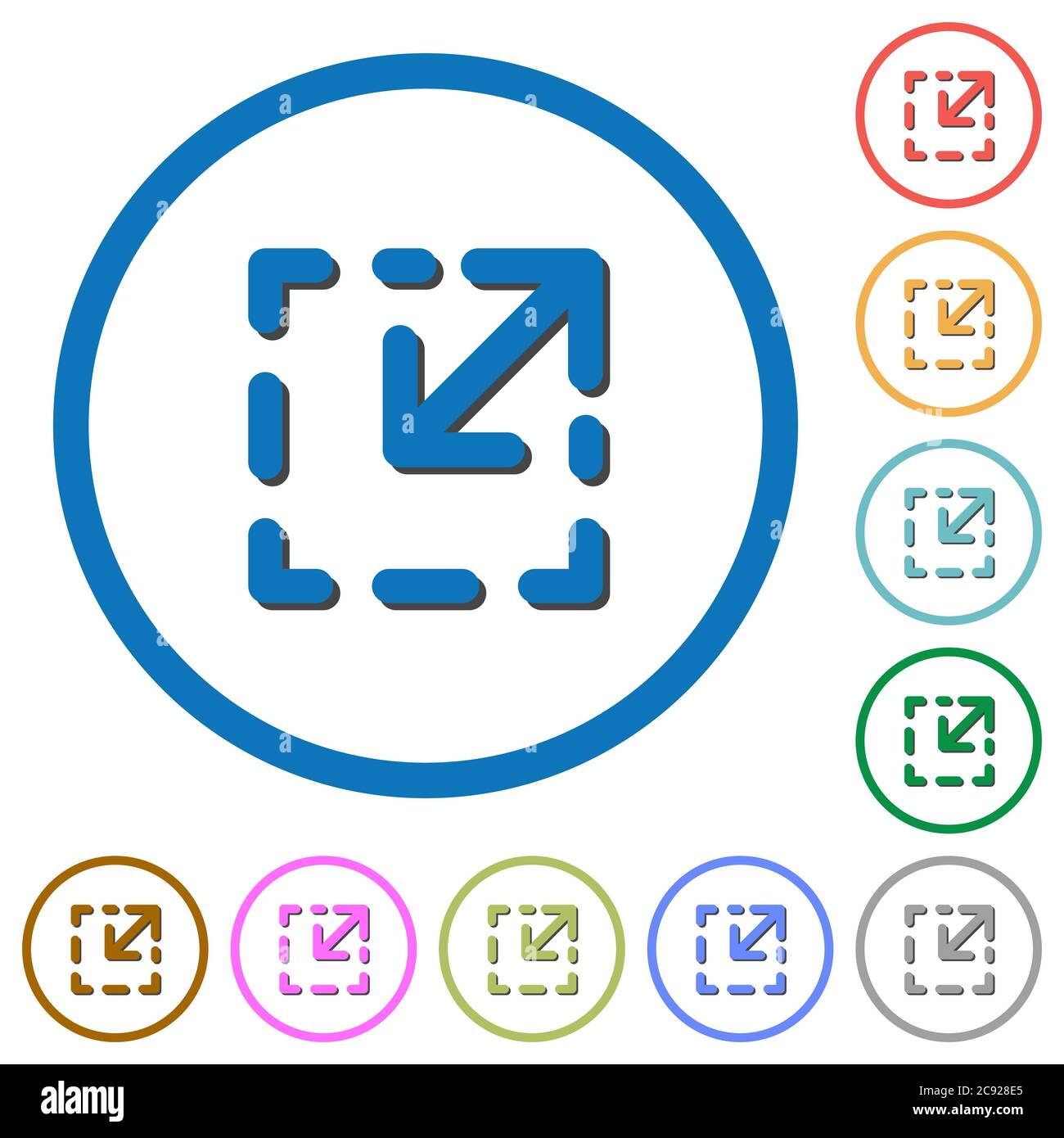 Resize Element Flat Color Vector Icons With Shadows In Round Outlines On White Background Stock