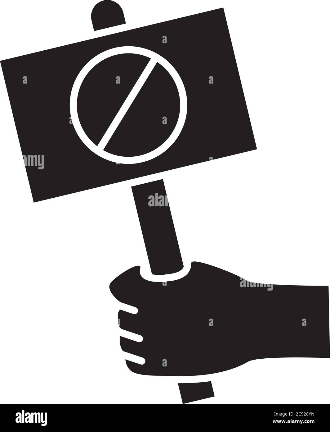 hand holding banner board with stop ban silhouette style icon design ...