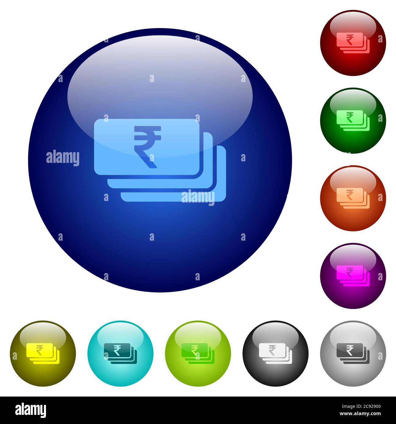 Indian Rupee banknotes icons on round color glass buttons Stock Vector ...
