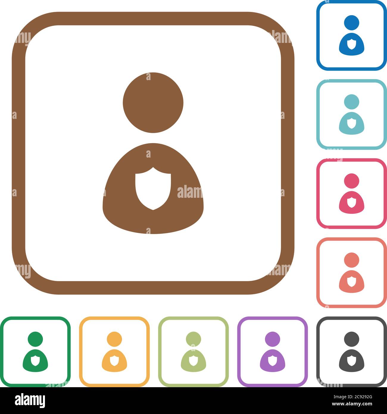 Security guard simple icons in color rounded square frames on white ...