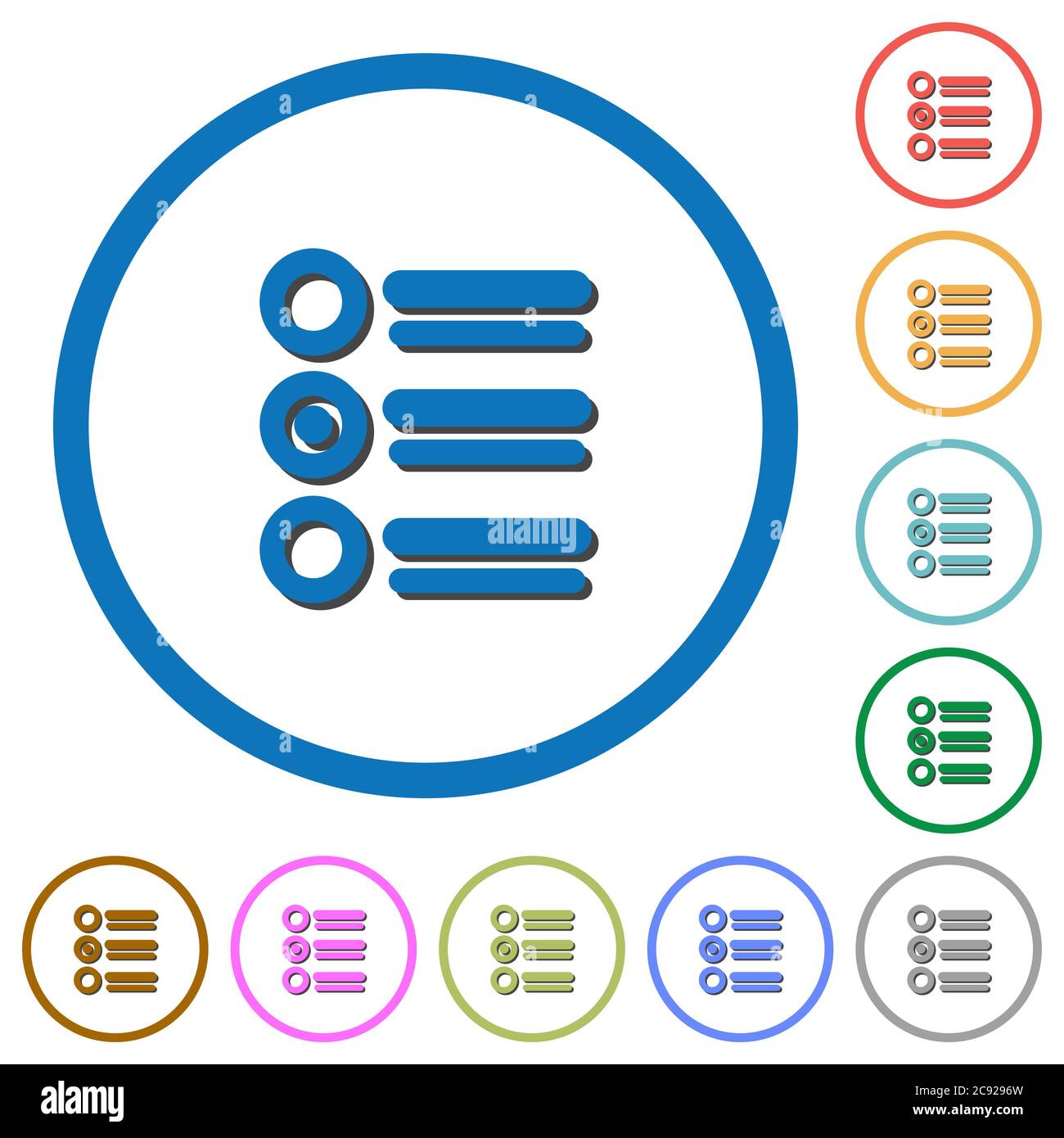 Radio group flat color vector icons with shadows in round outlines on ...