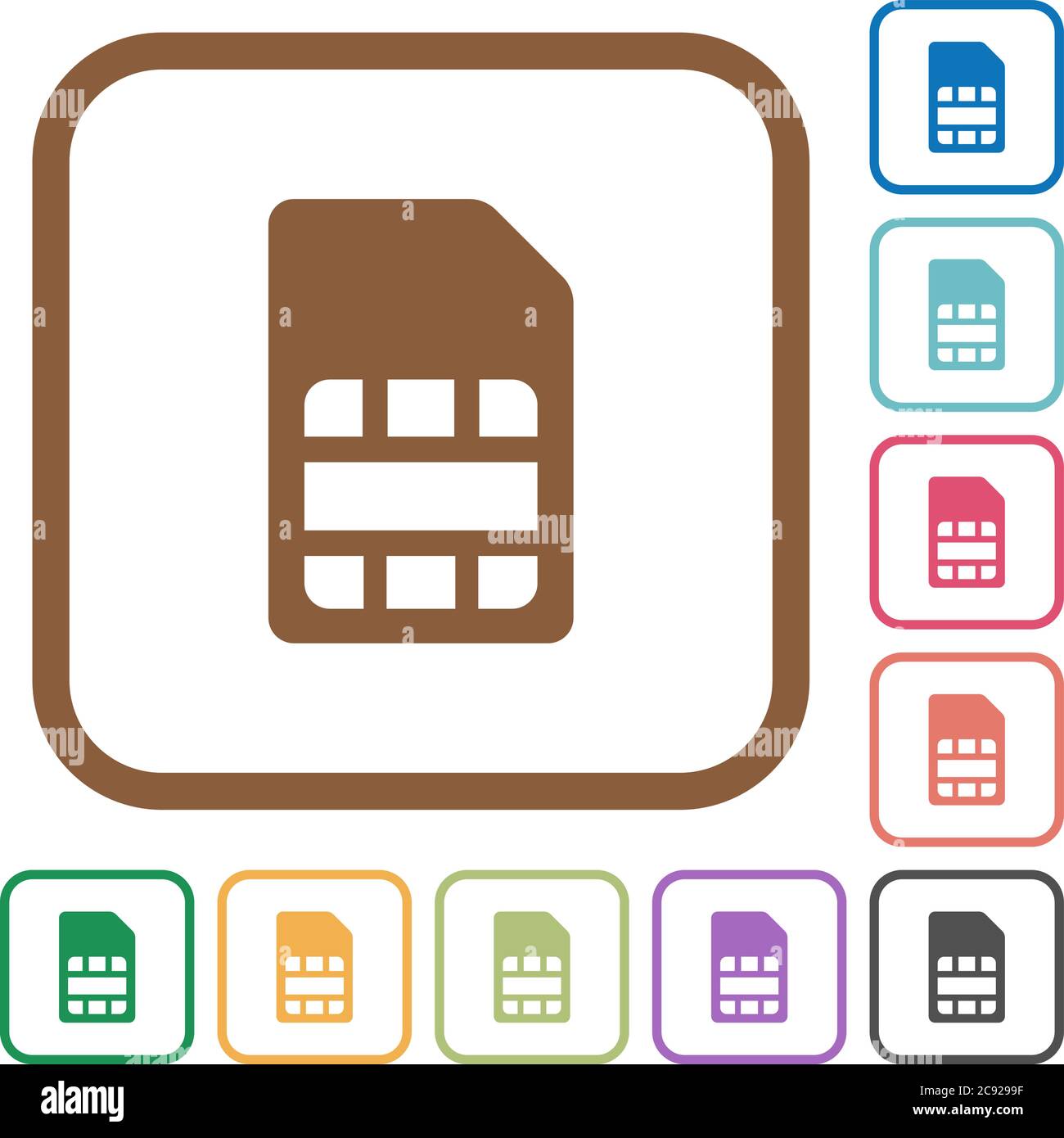SIM card simple icons in color rounded square frames on white ...