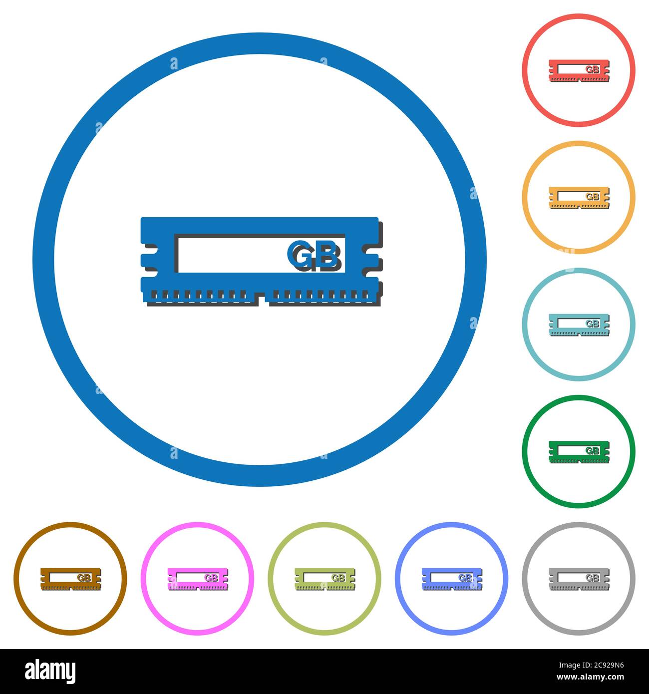 RAM module flat color vector icons with shadows in round outlines on ...