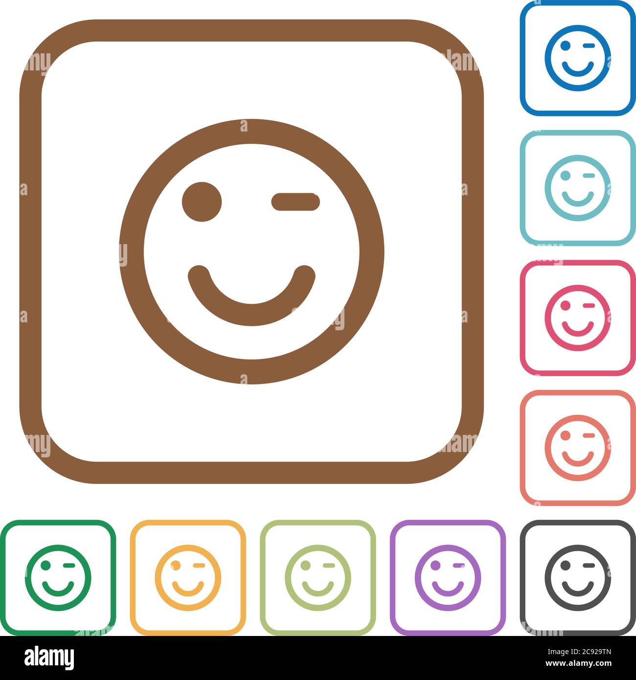 Winking simple icons in color rounded square frames on white background ...