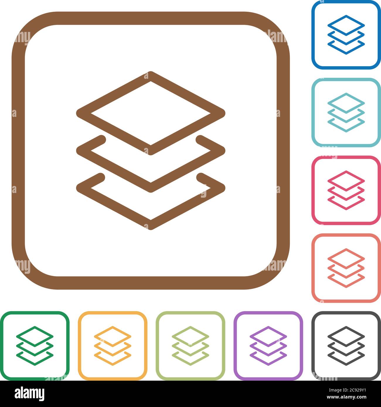 Layers simple icons in color rounded square frames on white background Stock Vector Image & Art ...