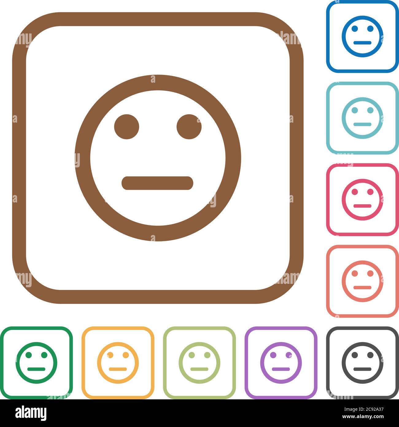 Neutral emoticon simple icons in color rounded square frames on white ...