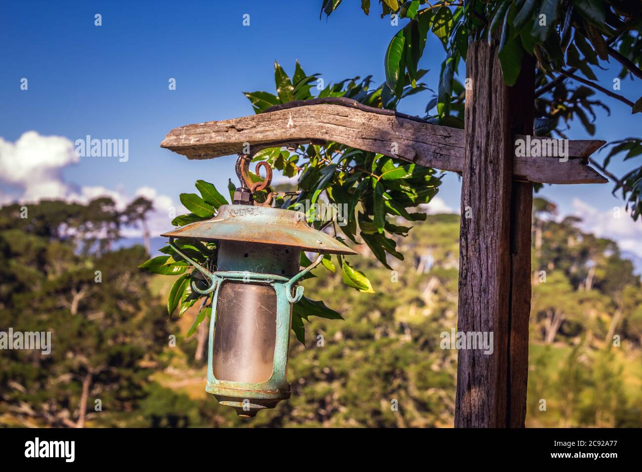 Lamp on the pole at the Hobbiton, New Zealand. The place where hobbits ...