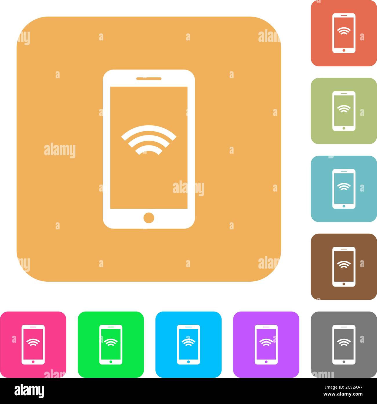 Cellphone with wireless network symbol flat icons on rounded square ...