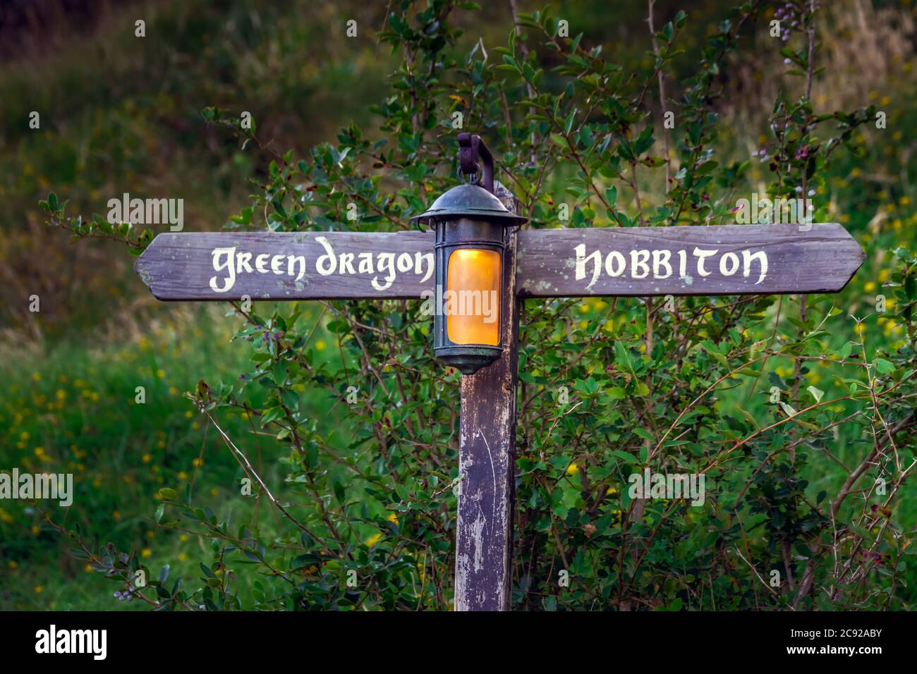 Road sign at the Hobbiton, New Zealand. The place where hobbits live in ...