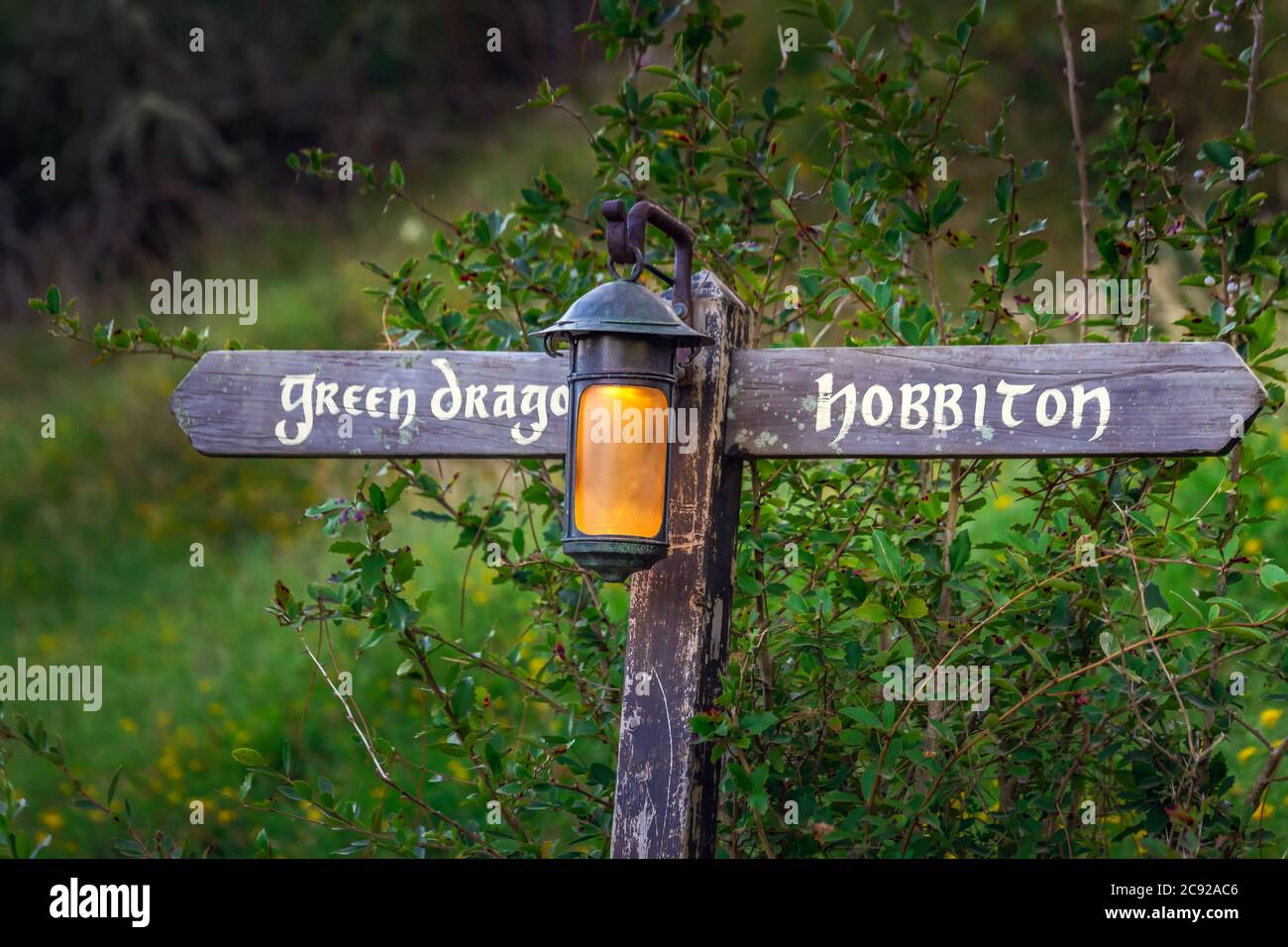 Road sign at the Hobbiton, New Zealand. The place where hobbits live in ...
