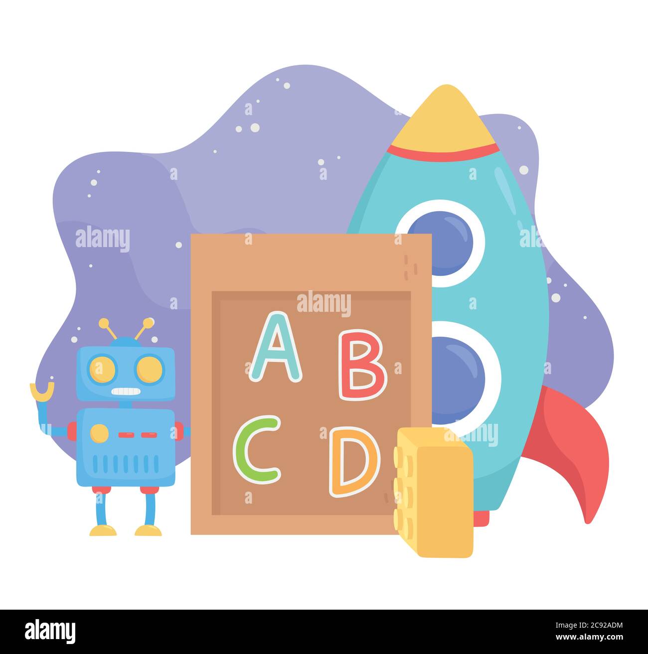 kids toys object amusing cartoon rocket robot and block vector ...