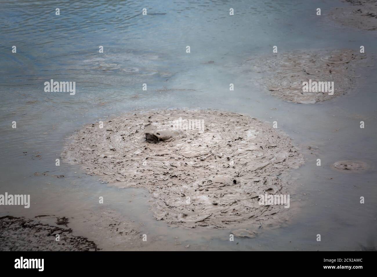 Boiling mud pool at Wai-O-Tapu thermal wonderland, Rotorua, New Zealand ...