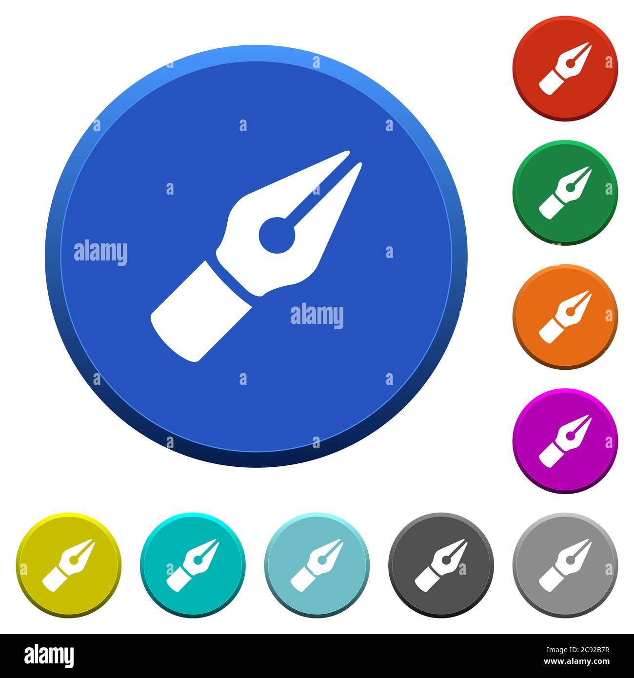Vector pen round color beveled buttons with smooth surfaces and flat ...