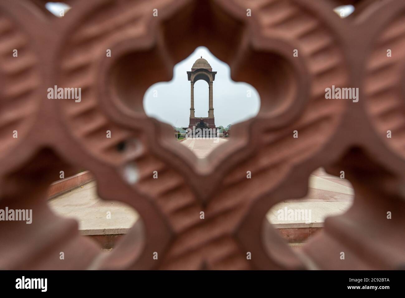 View of the India Gate monument through a frame of the surrounding ...