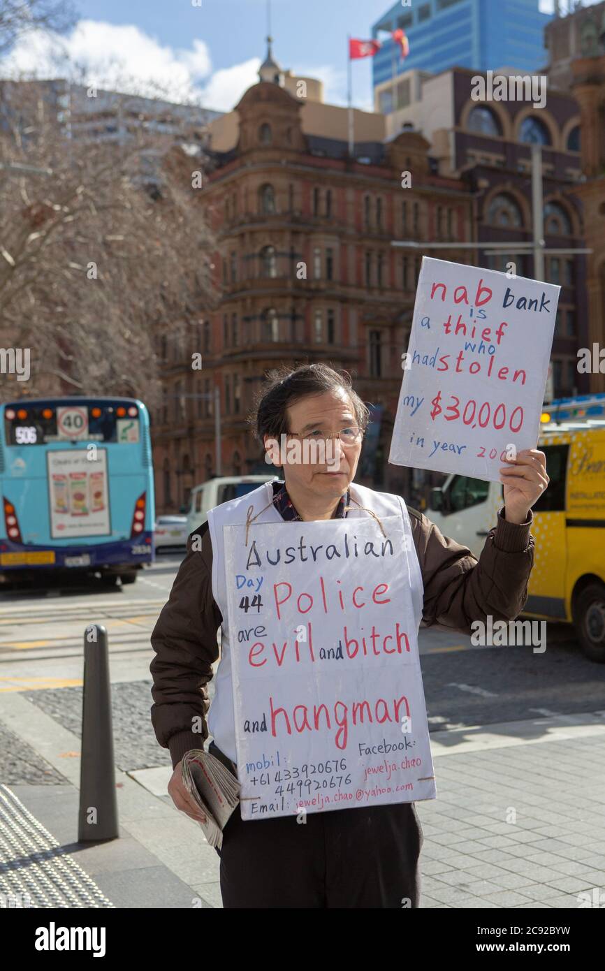 Sydney, Australia. 28th July 2020. Lone chinese man protests for the ...