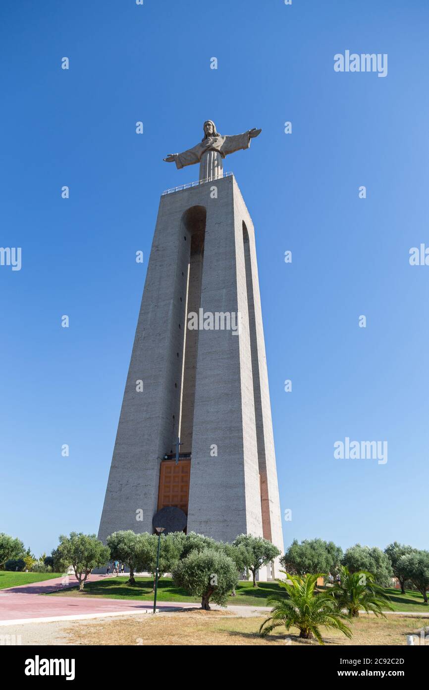 A giant statue of Christ in Lisbon. A modern monument of the Catholic ...