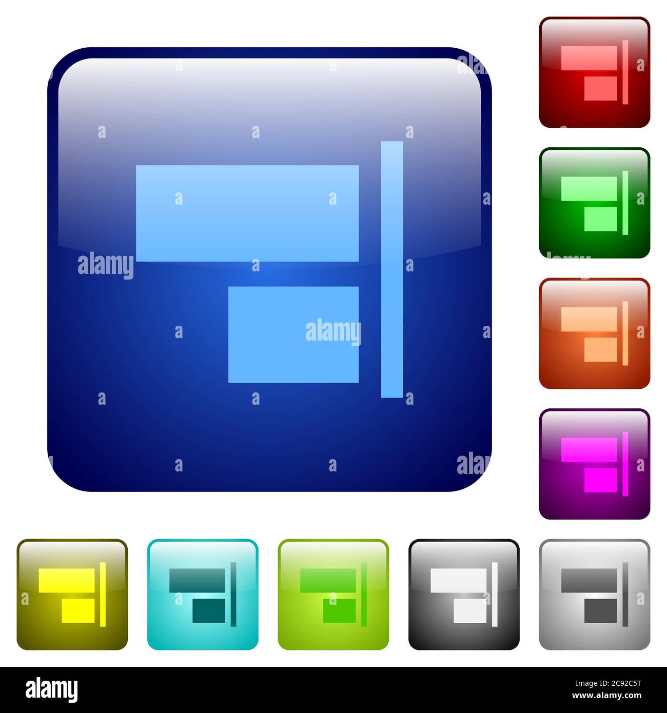 Align to right icons in rounded square color glossy button set Stock ...