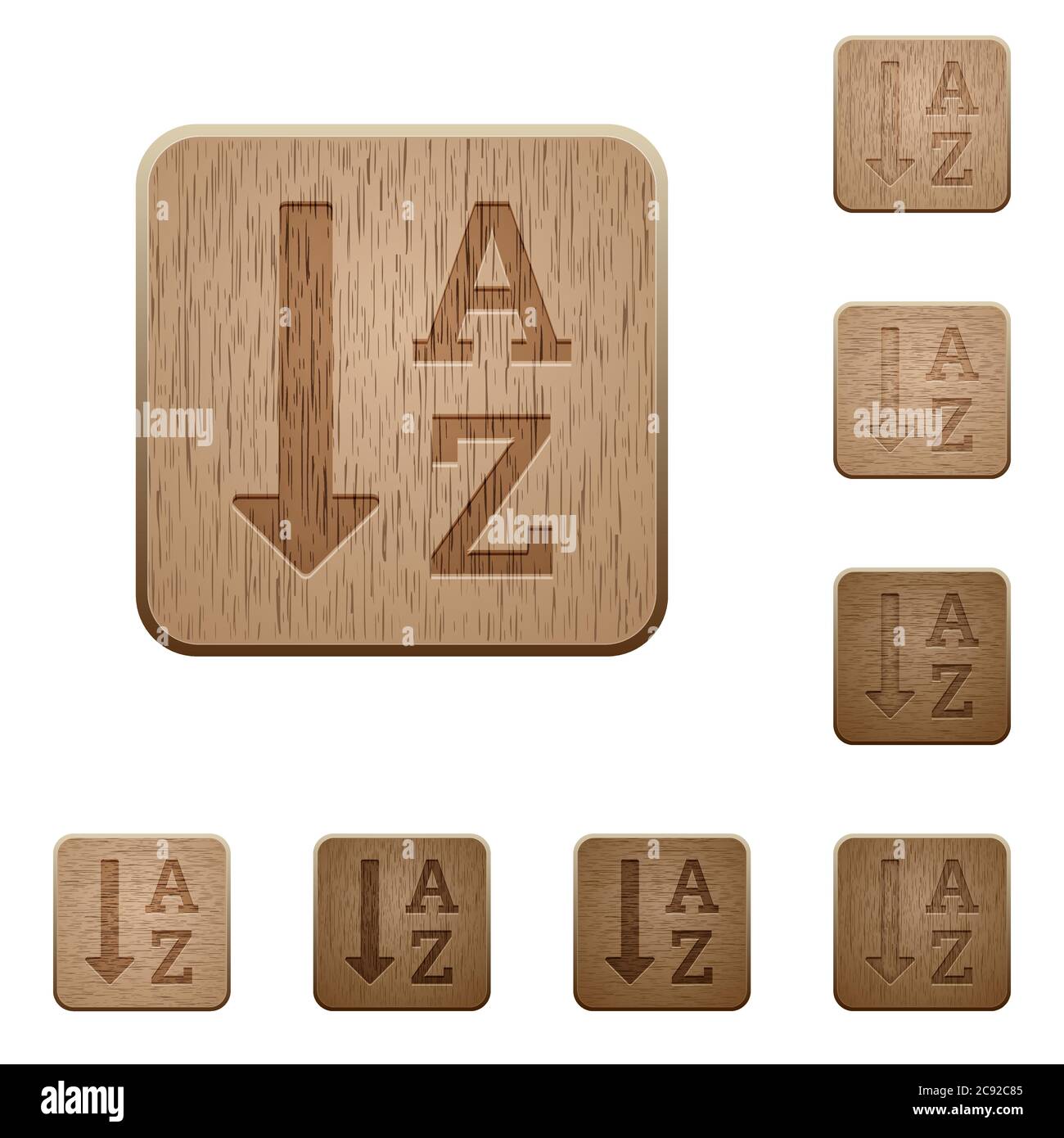 Alphabetically ascending ordered list on rounded square carved wooden ...