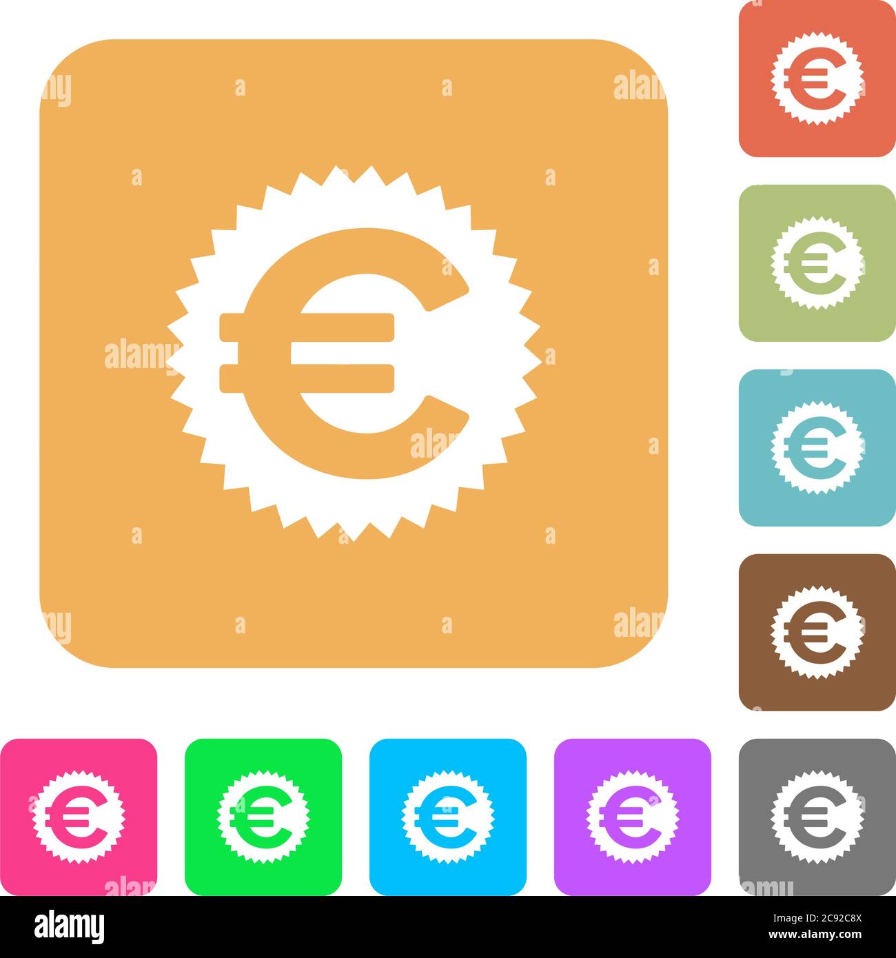 Euro sticker flat icons on rounded square vivid color backgrounds Stock ...