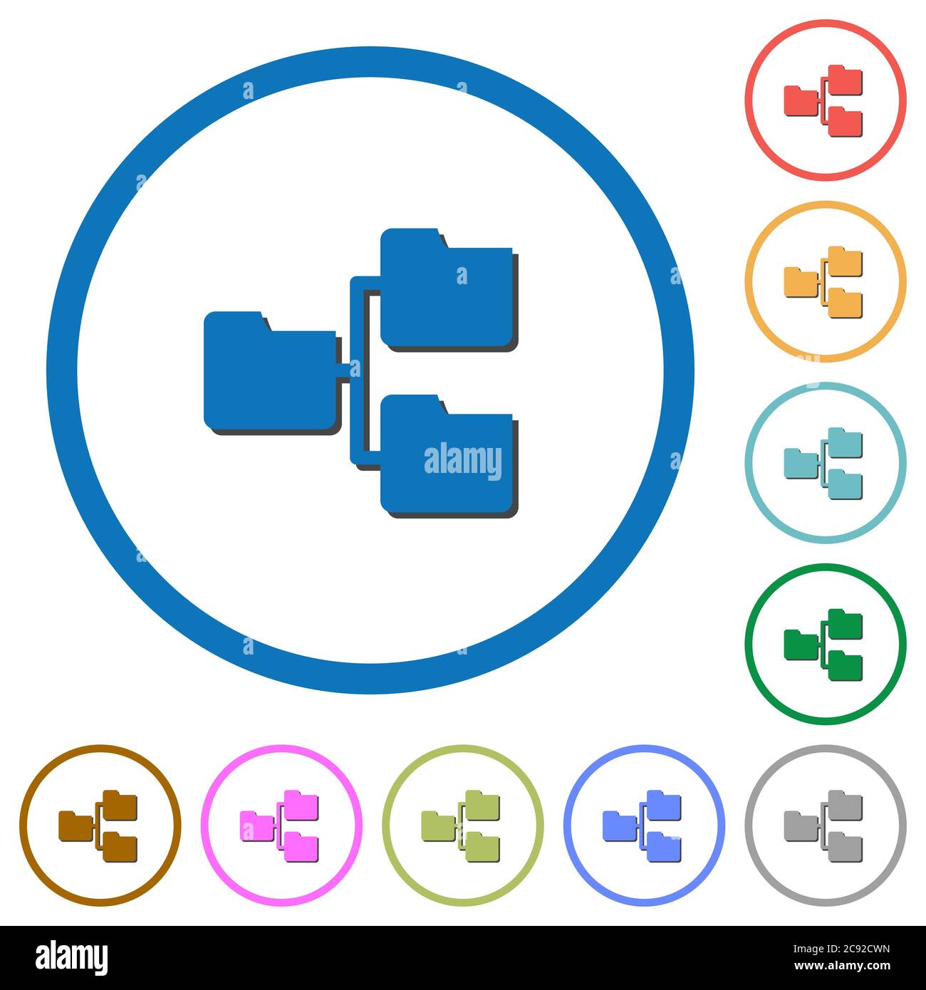 Shared folders flat color vector icons with shadows in round outlines ...