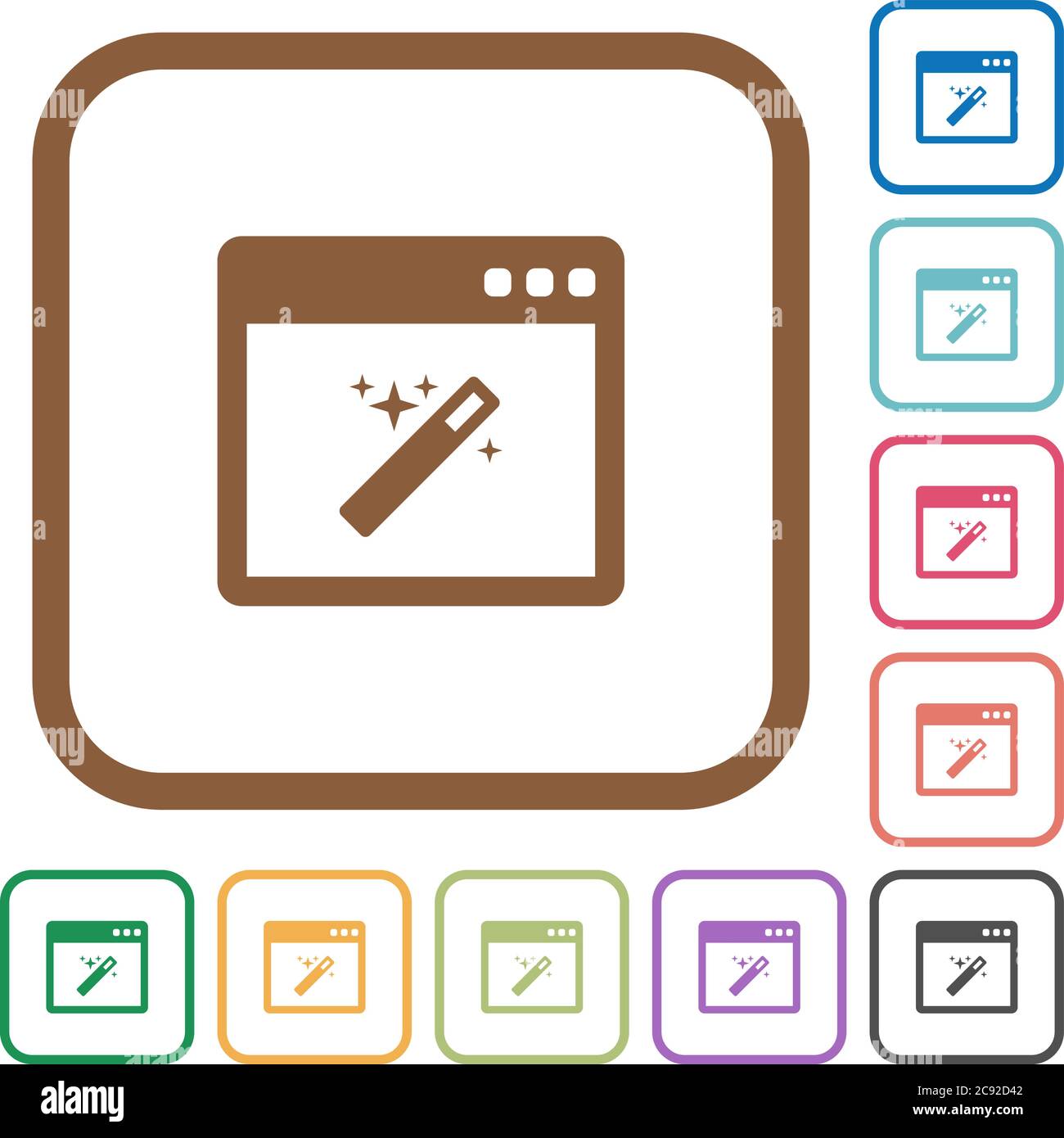 Application wizard simple icons in color rounded square frames on white ...