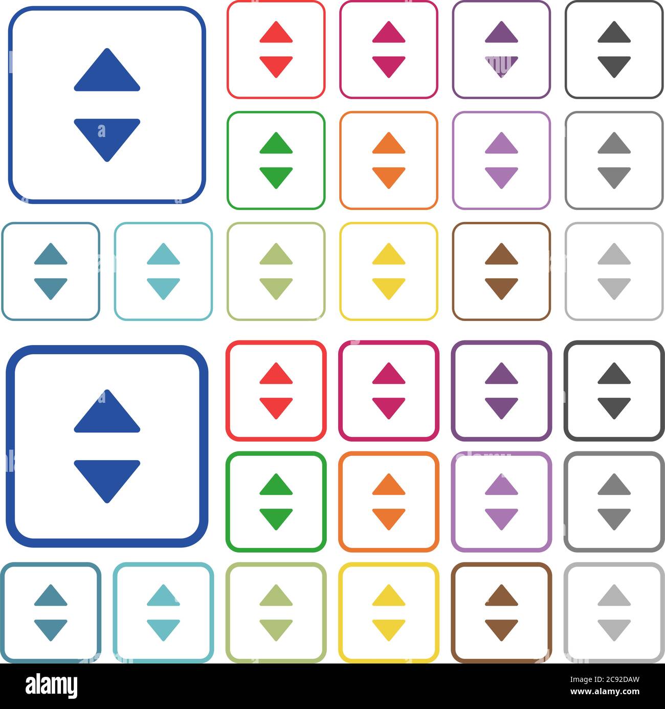 Vertical control arrows color flat icons in rounded square frames. Thin ...