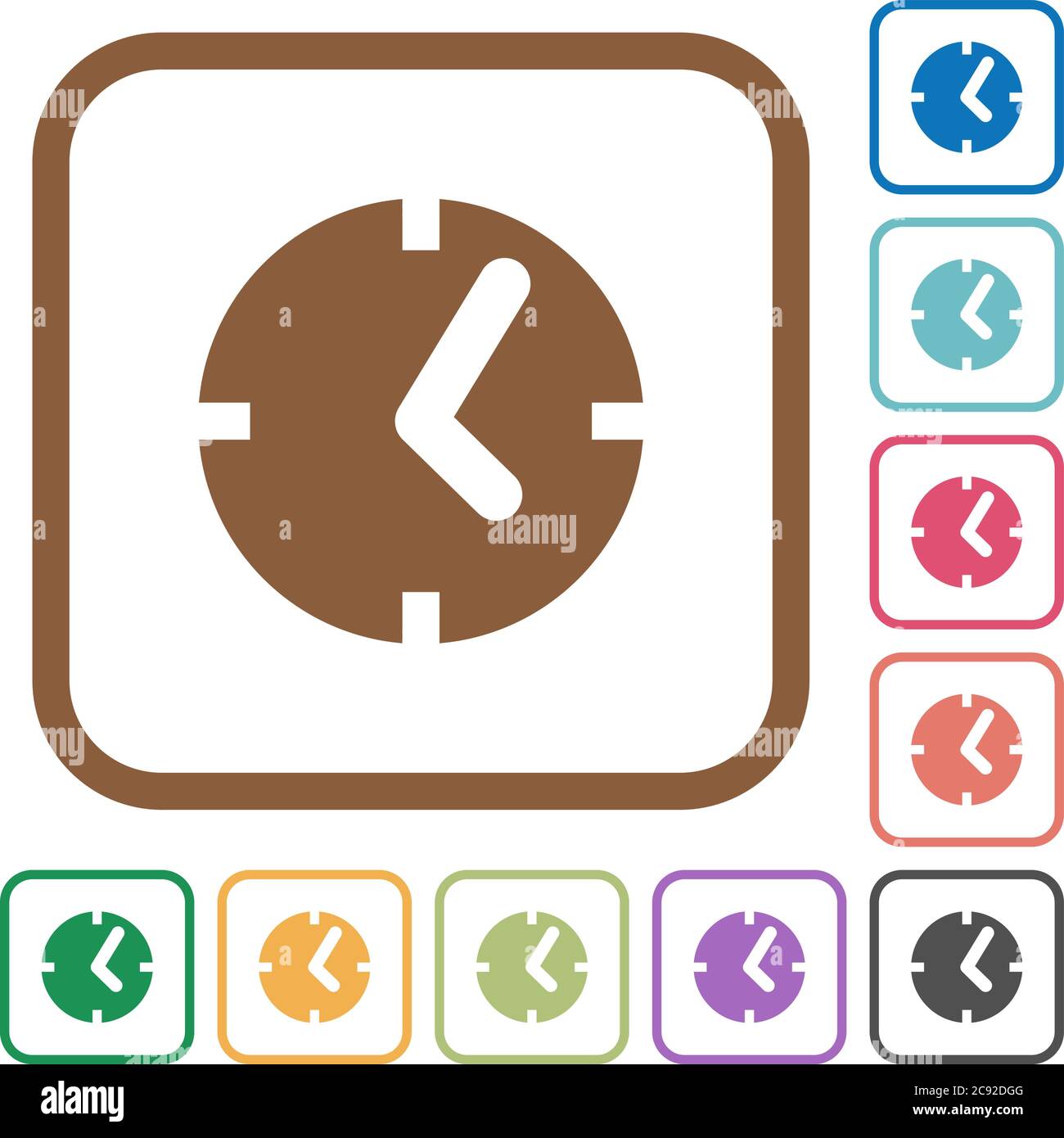 Clock simple icons in color rounded square frames on white background ...