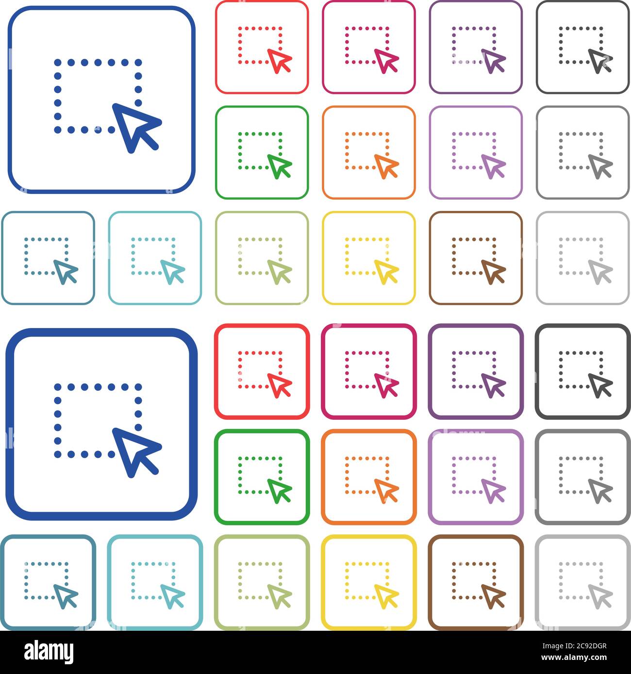 Drag and drop operation color flat icons in rounded square frames. Thin ...