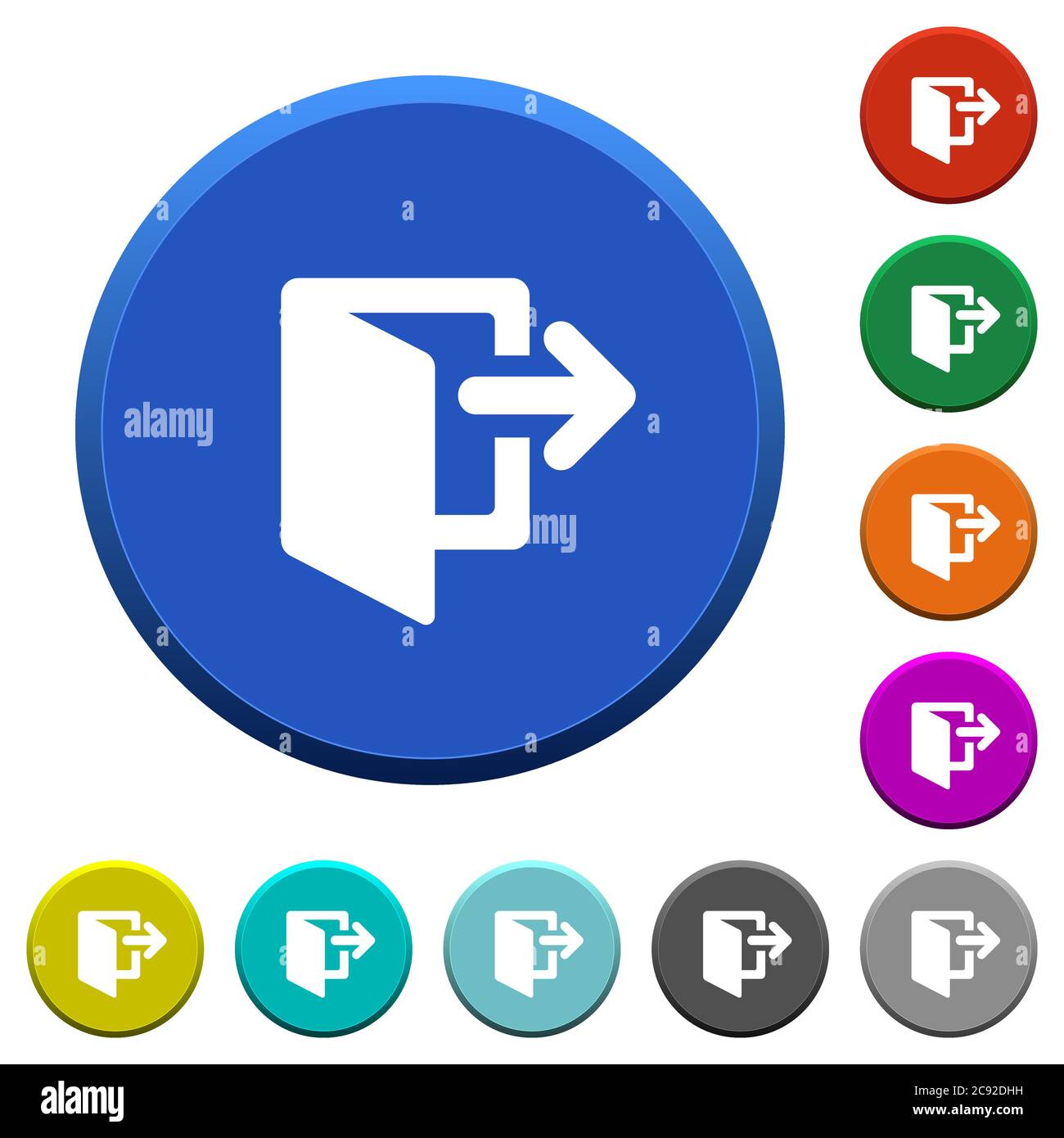 Exit round color beveled buttons with smooth surfaces and flat white ...