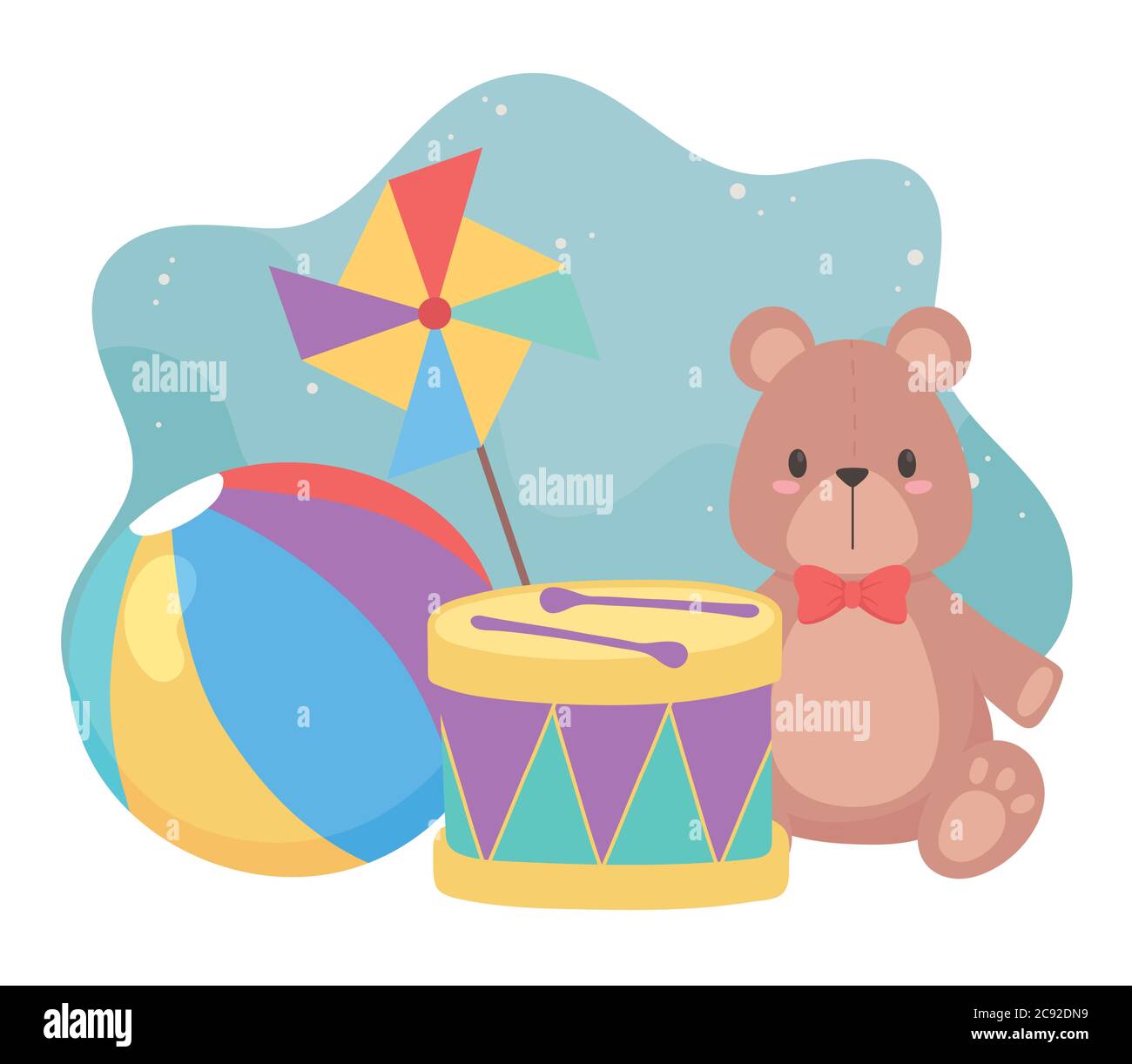 kids toys object amusing cartoon teddy bear drum ball and pinwheel ...