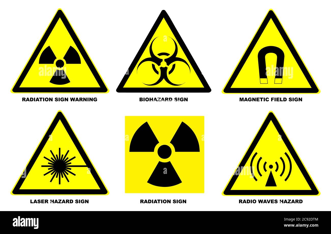 Set of official international hazard warning signs Stock Photo - Alamy