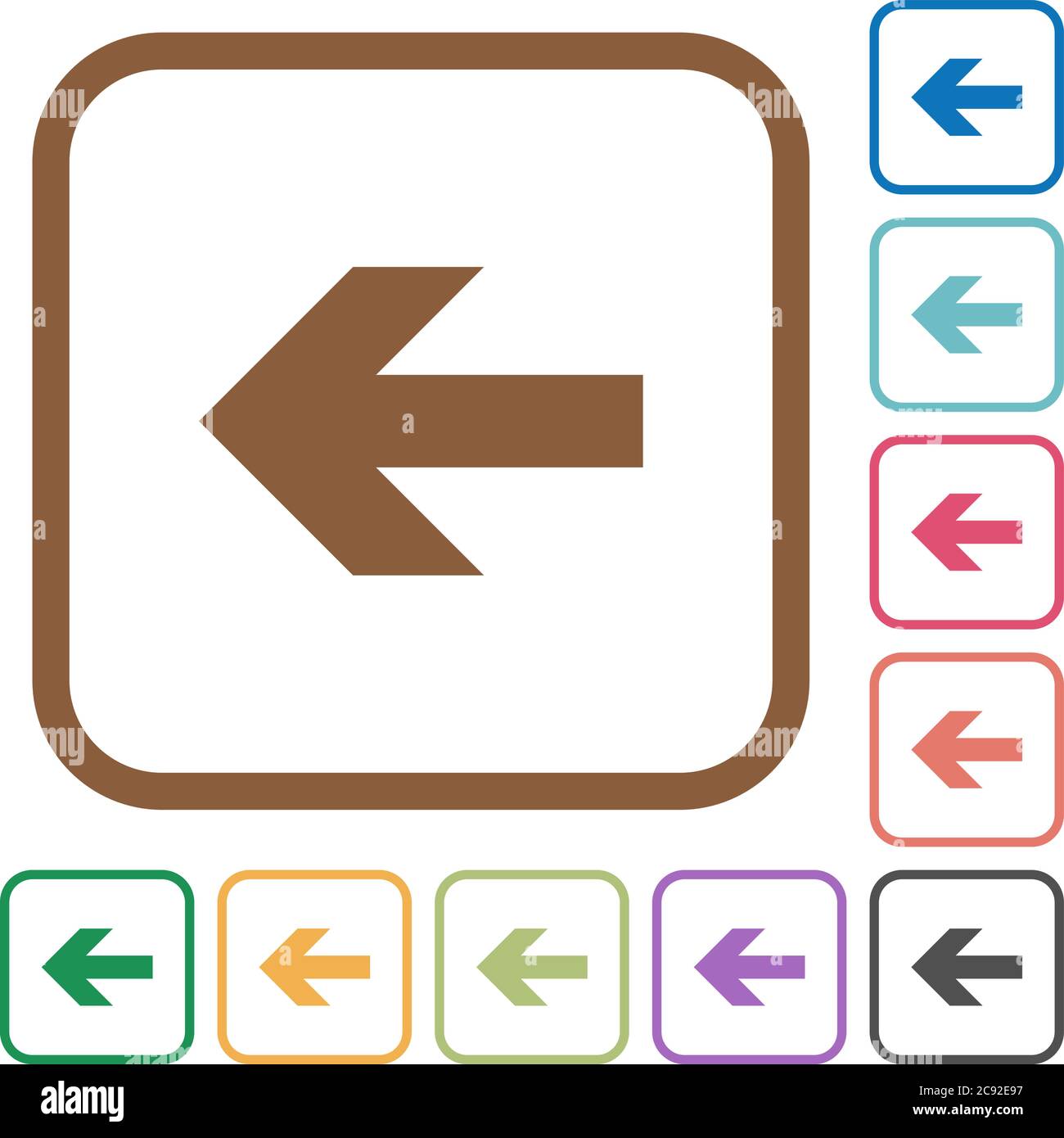Left arrow simple icons in color rounded square frames on white ...