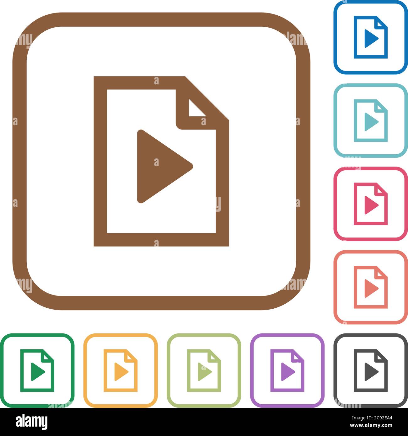 Playlist simple icons in color rounded square frames on white ...