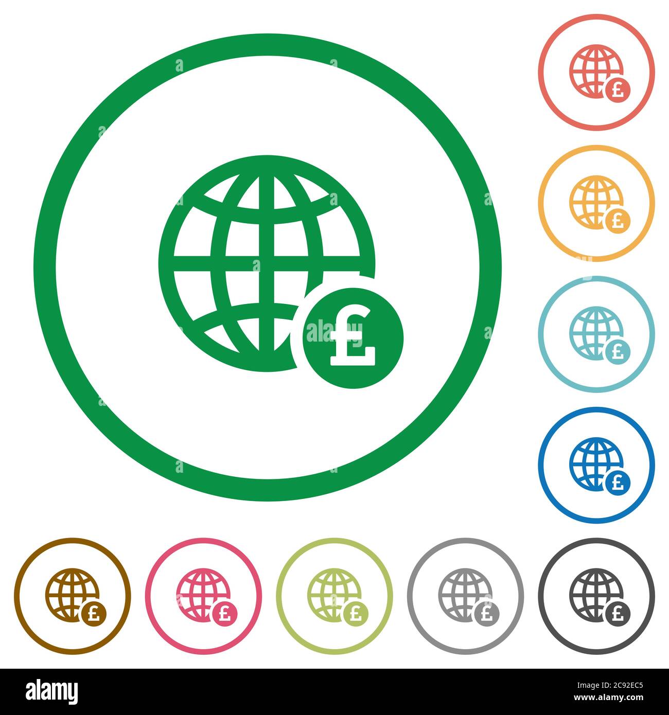 Online Pound payment flat color icons in round outlines on white ...